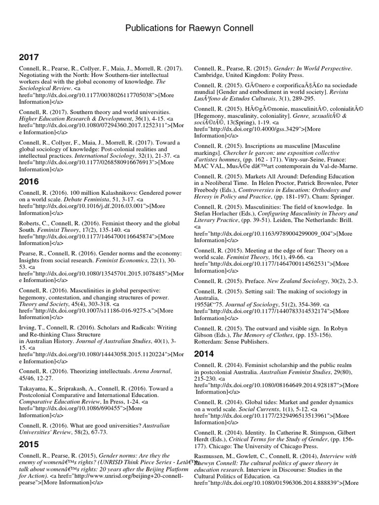 Raewyn - Connell Publications PDF | PDF | Sociology | Gender