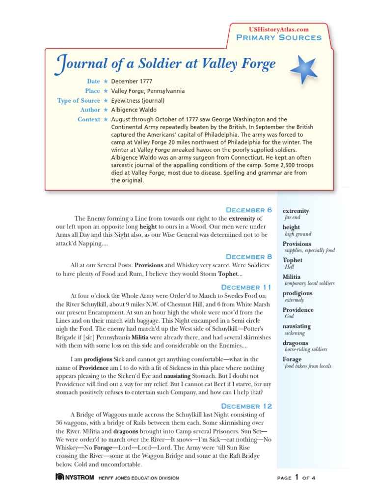 Soldier's Journal: Valley Forge Struggles | PDF | Valley Forge | Foods