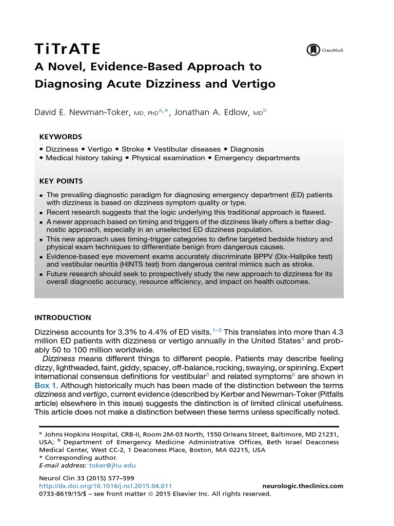 Newman Toker 2015 | PDF | Vertigo | Stroke