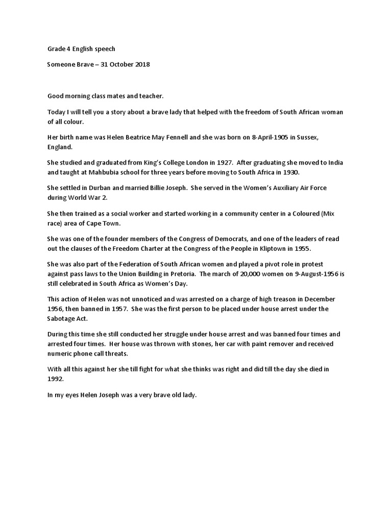 Grade 4 English Speech