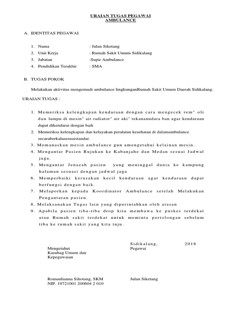 Uraian Tugas Pegawai | PDF