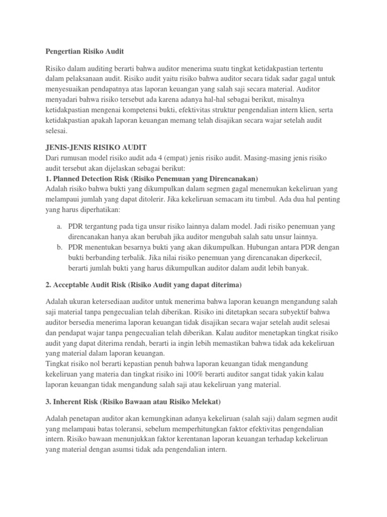 Jenis-Jenis Risiko Audit dan Penjelasannya | PDF