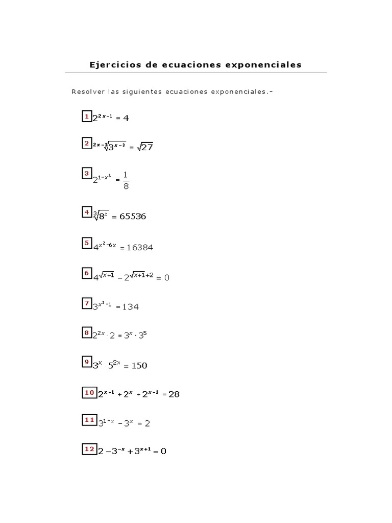 Matemáticas Ecuaciones Exponenciales Ejercicios | PDF