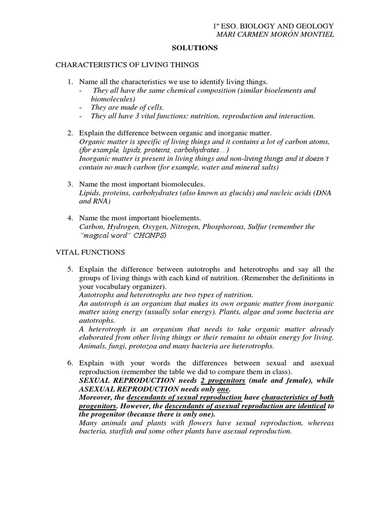 Characteristics of Living Things | PDF | Cell (Biology) | Eukaryotes
