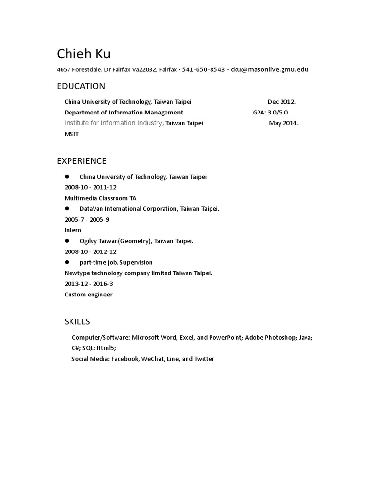 Chieh Ku Resume | PDF