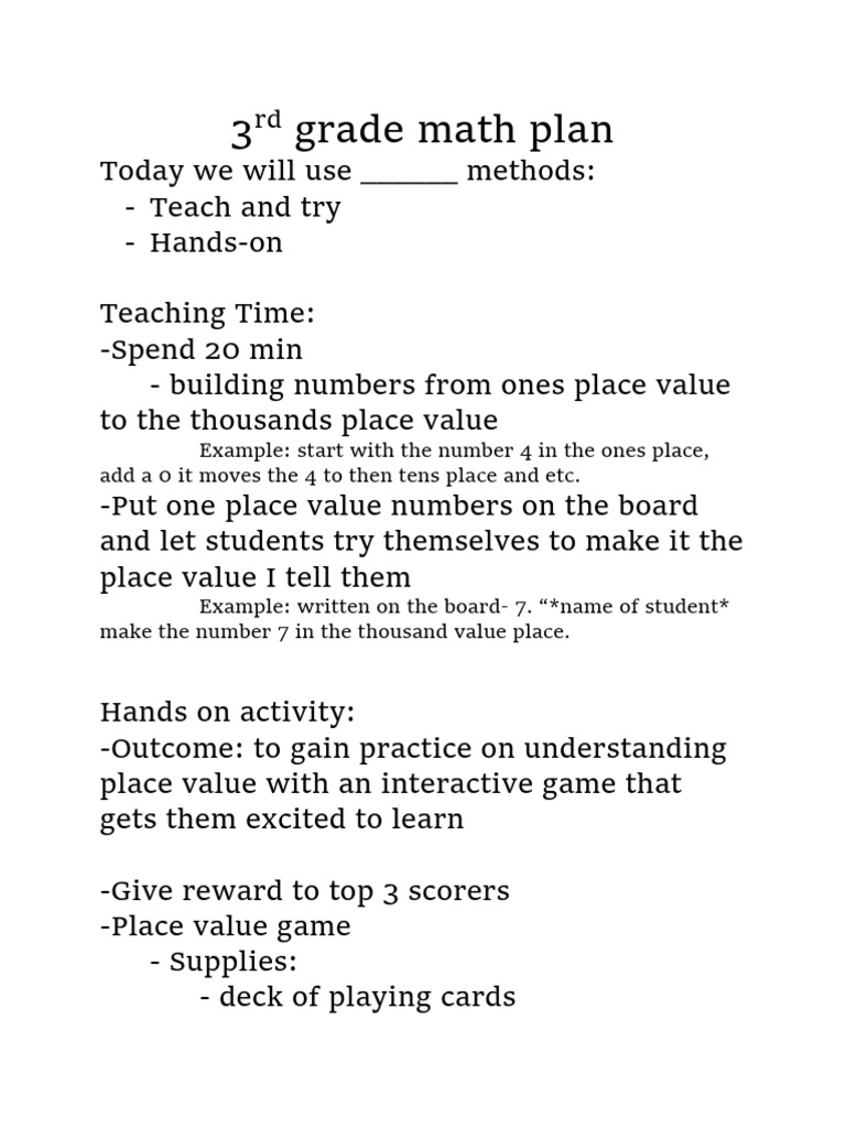 3rd Grade Place Value Lesson Plan | PDF | Teaching Methods & Materials ...