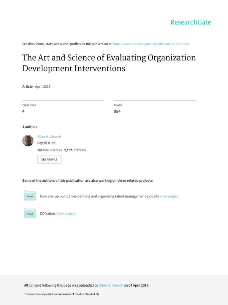 The Art and Science of Evaluating Organization Development Interventions | PDF | Organization ...