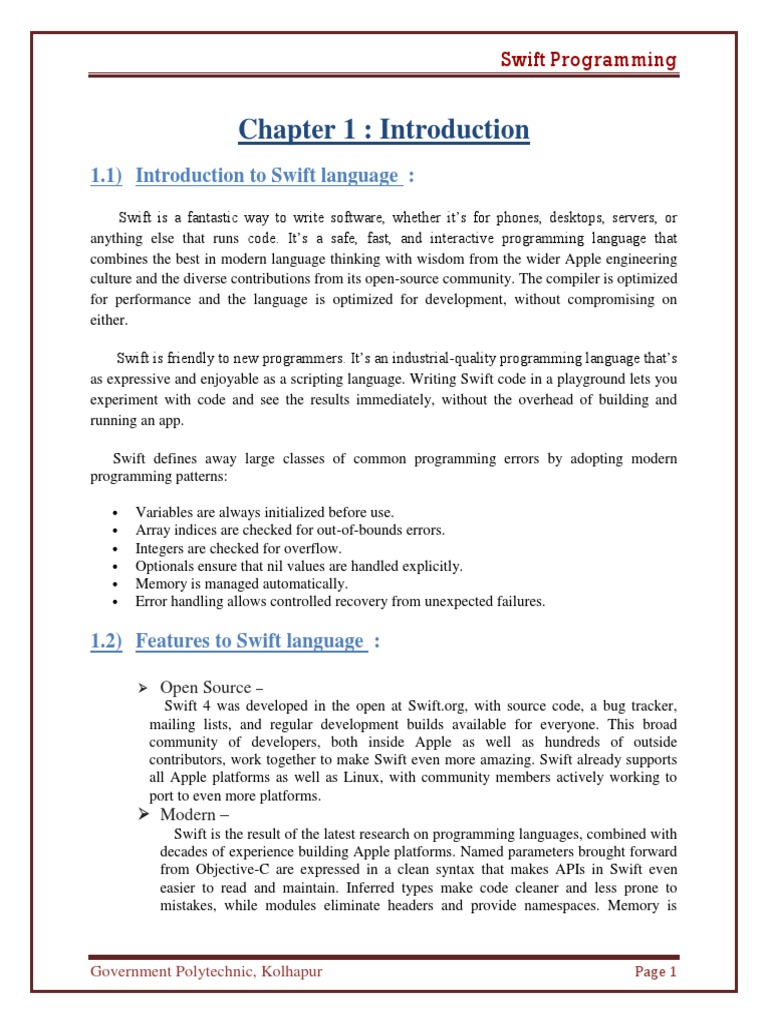 Report Swift Language Pdf Pdf Swift Programming Language Parameter Computer Programming
