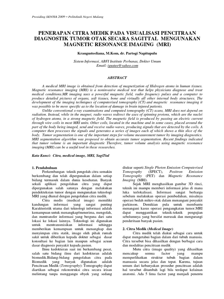 Penerapan Citra Medik Pada Visualisasi Pencitraan Diagnostik Tumor Otak Secara Sagittal ...