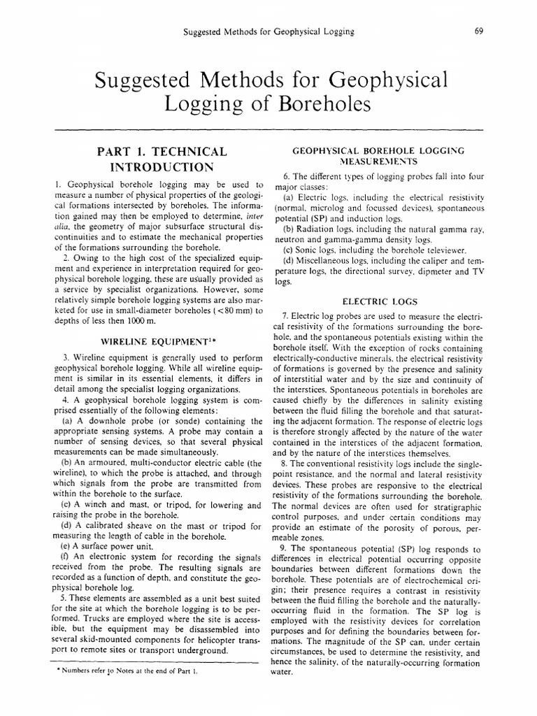 Suggested Methods For Geophysical Logging of Boreholes: Part 1 ...