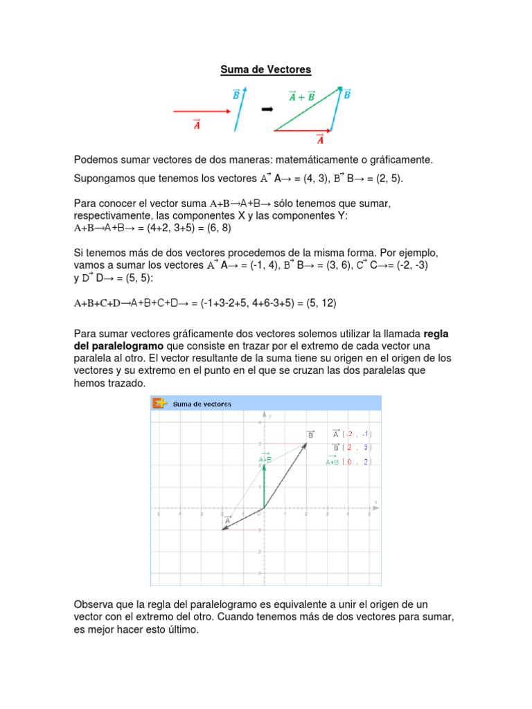 Suma de Vectores | Descargar gratis PDF | Vector Euclidiano | Sustracción