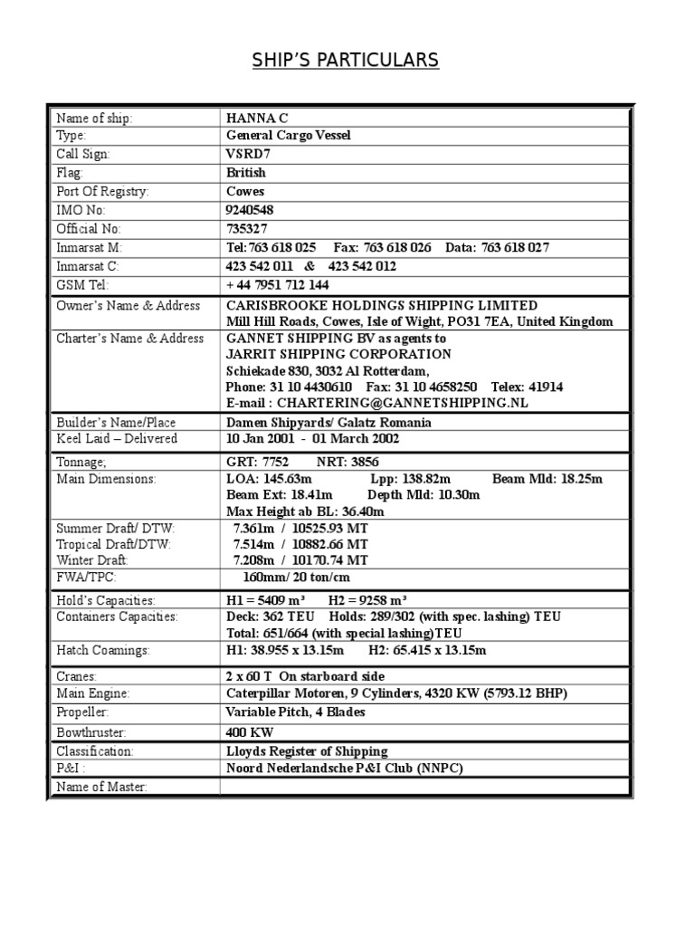 Ships Particulars 1 | PDF