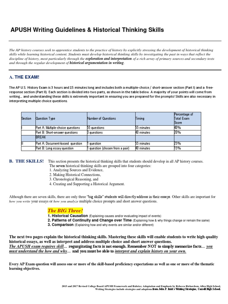 Writing Guidelines Apush | PDF | Essays | Causality