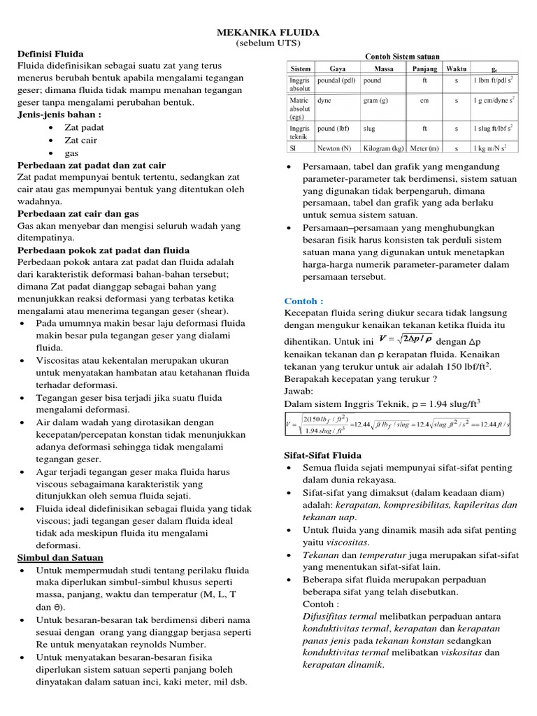 Catatan Kuliah Mekanika Fluida (Sebelum Uts) | PDF | Sains & Matematika