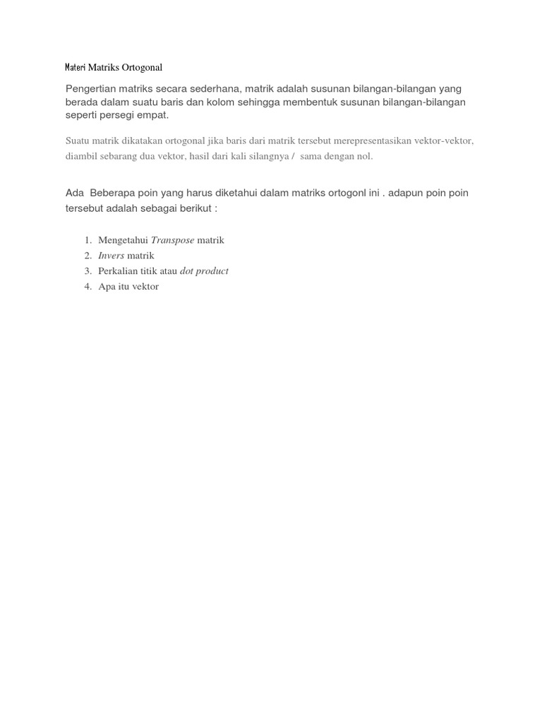 Pengertian dan Contoh Matriks Ortogonal | PDF | Metode & Bahan Ajar ...