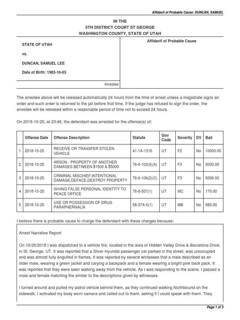 Samuel Duncan Arson | Download Free PDF | Arrest | Bail
