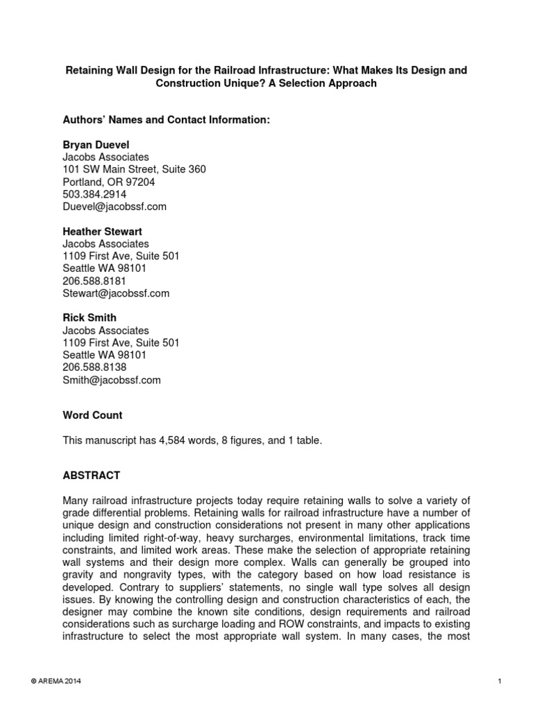 Retaining Wall Design For The Railroad Infrastructure | PDF ...