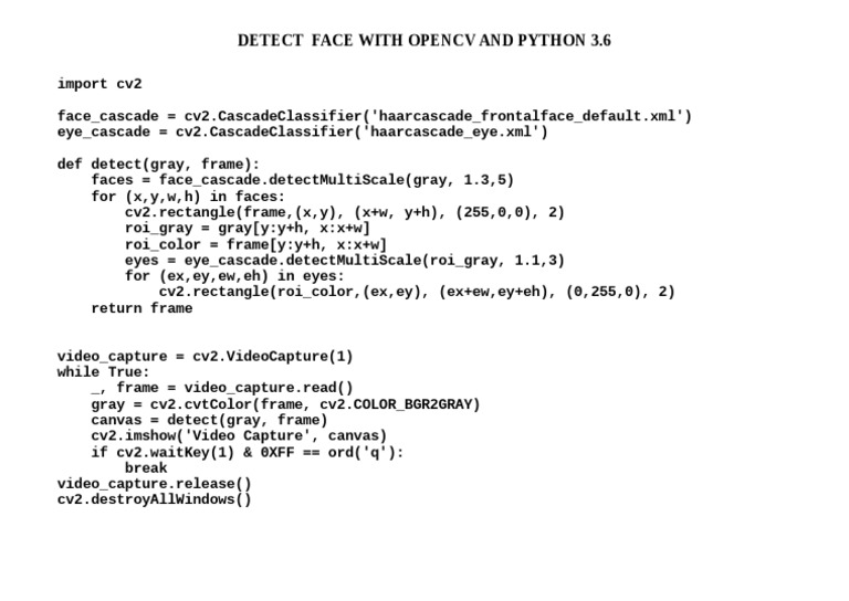 Detect Face With Opencv and Python 3.6 | PDF | Teaching Methods & Materials