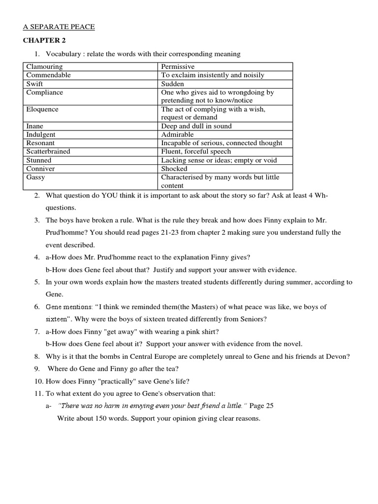 Chapter 2 Analysis of A Separate Peace | PDF | Language Arts & Discipline