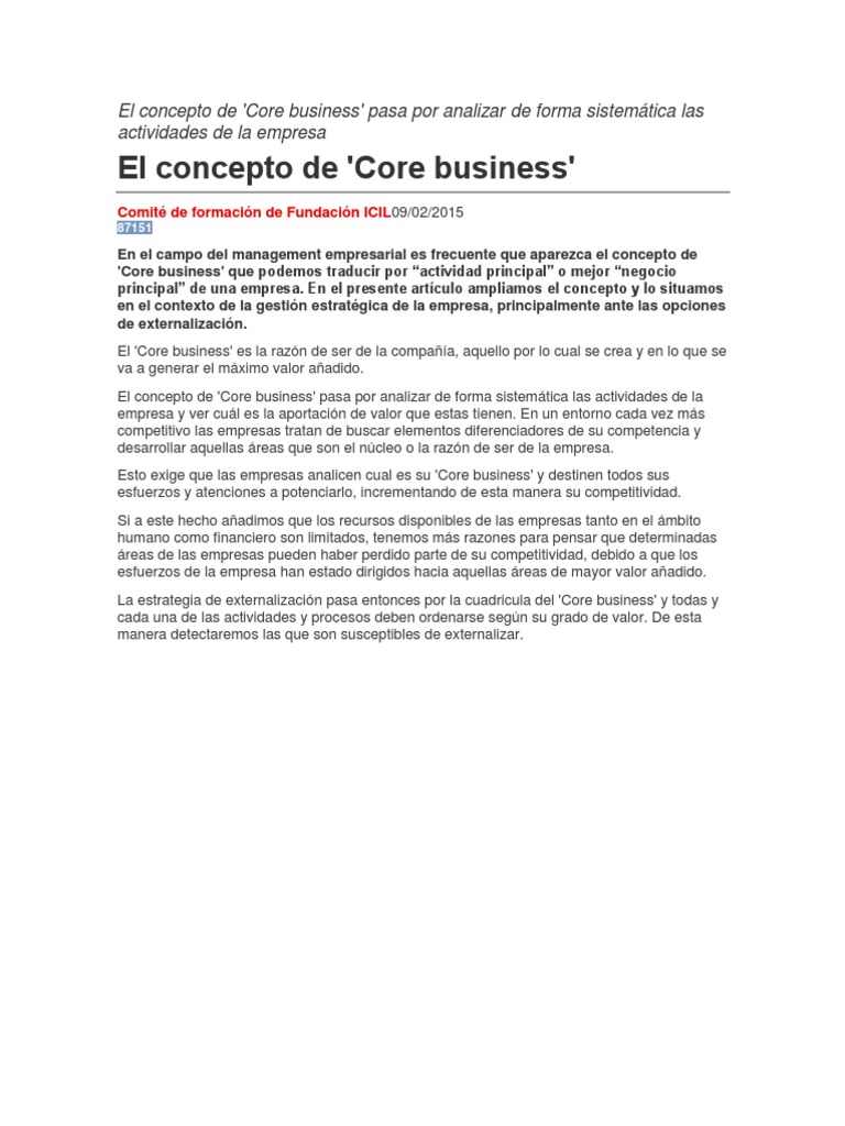 Core Bussiness | PDF | Outsourcing | Business