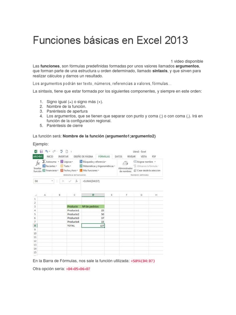 Funciones Básicas en Excel 2013 | PDF | Soporte | Microsoft Excel