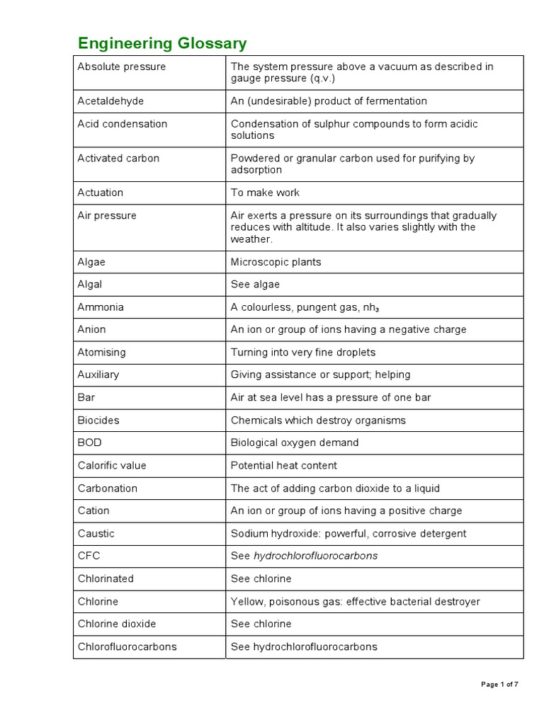 Engineering Glossary: Page 1 of 7 | Download Free PDF | Petroleum | Oxygen