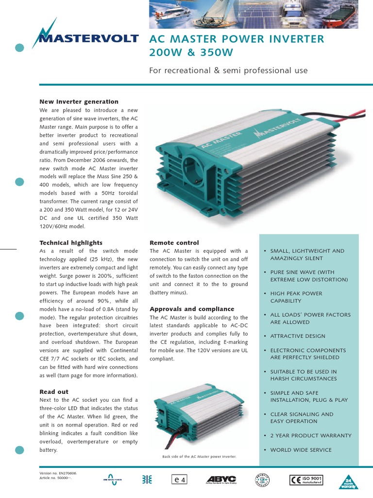 Mastervolt Manual | PDF | Power Inverter | Ac Power Plugs And Sockets