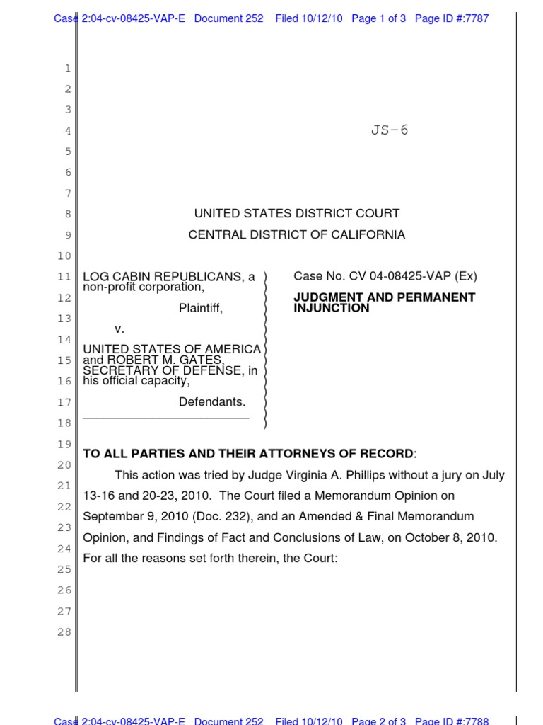 DADT Injunction Text | PDF | Don't Ask | Constitutional Law