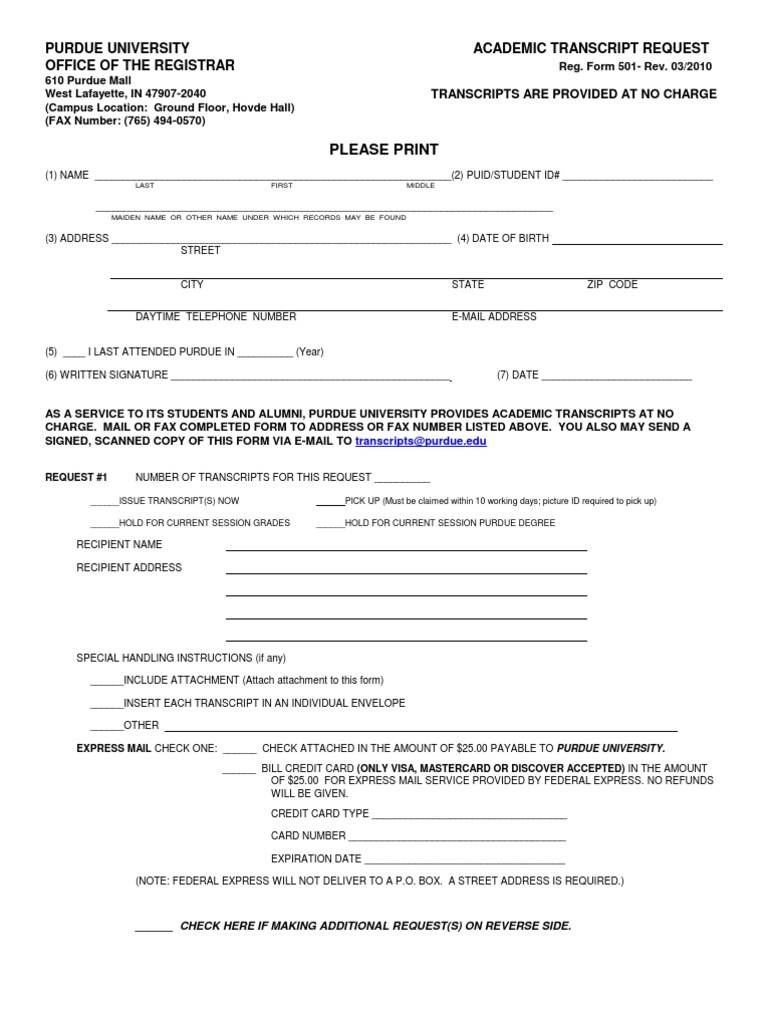 Purdue University Transcript Request Form | PDF | Mail | Visa Inc.