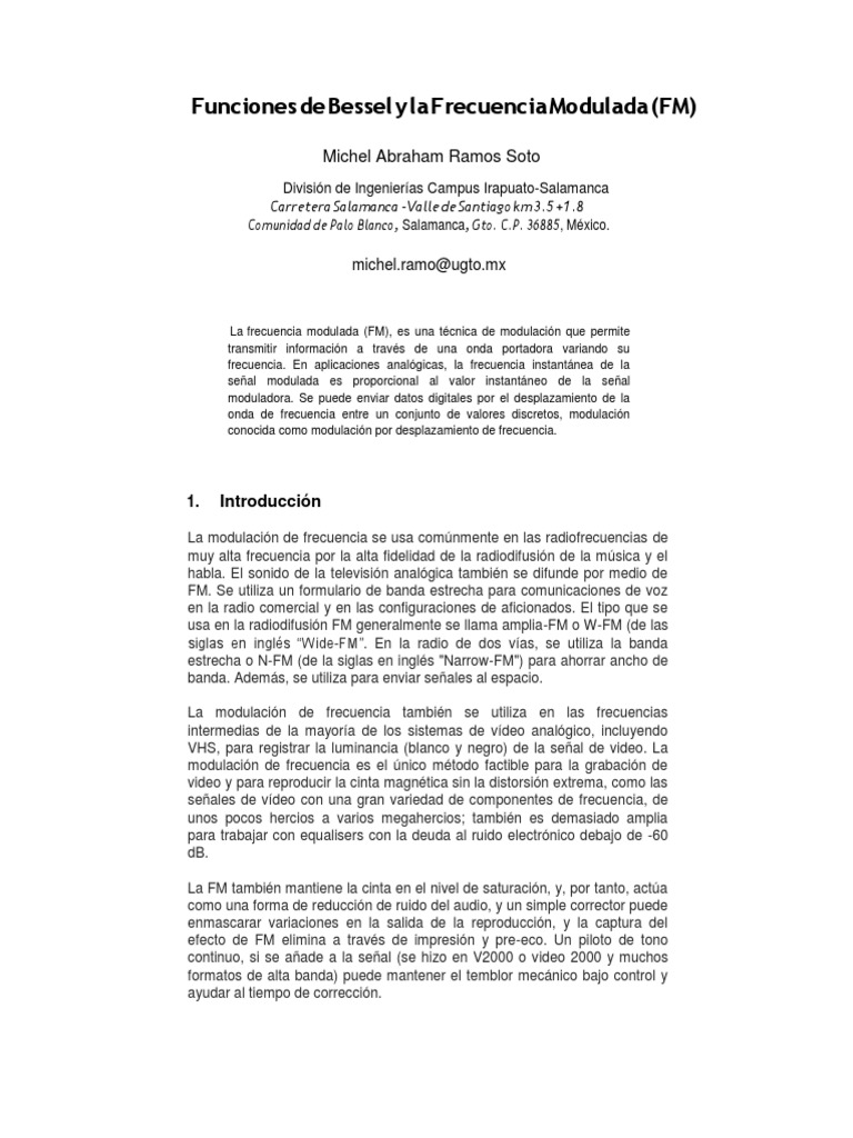 Funciones de Bessel en Modulación FM | PDF | Modulación de frecuencia | Ingeniería en ...