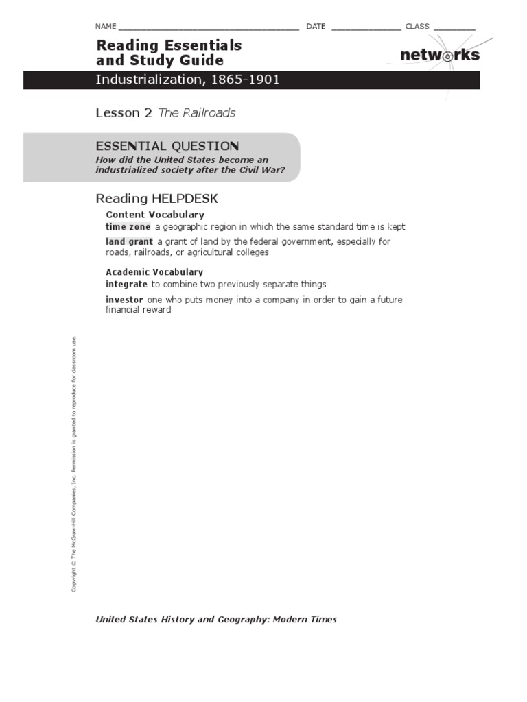 Lesson 2 The Railroads | PDF | First Transcontinental Railroad | United ...