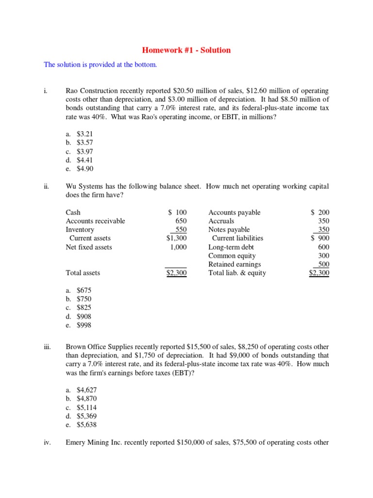 HW 1-Soln | PDF | Depreciation | Retained Earnings