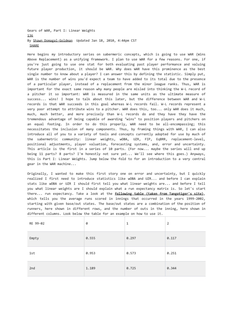Understanding Linear Weights in Baseball | PDF | Ball Games | Sports ...