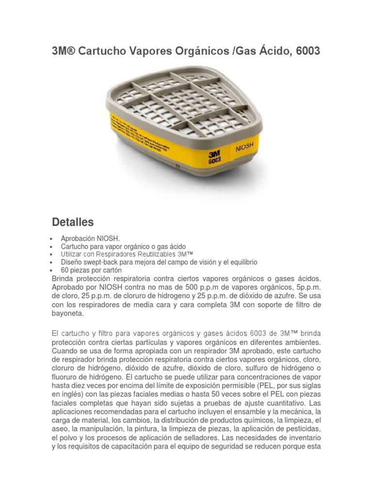 Ficha Técnica del Filtro 6003 de 3M | PDF | Cloro | Hidrógeno