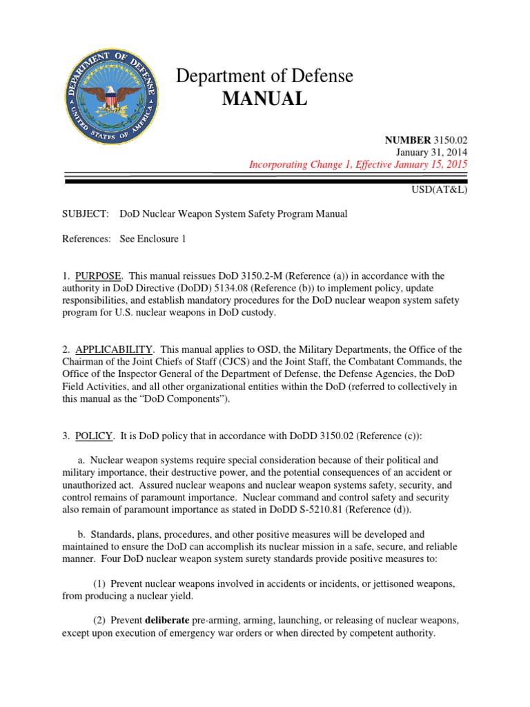 DoD Nuclear Weapon Safety Manual 3150.02 | PDF | United States ...