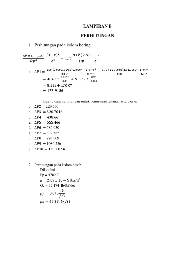 Lampiran B Perhitungan Kolom Kering dan Basah | PDF