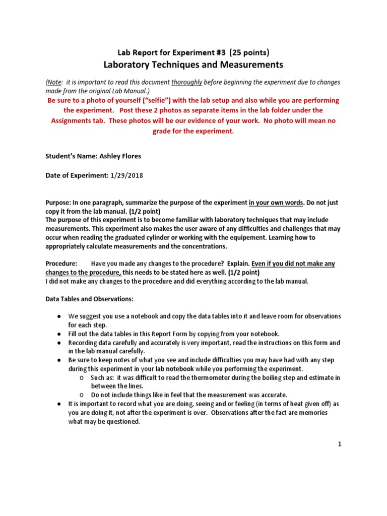 Laboratory Techniques and Measurements: Lab Report For Experiment #3 ...