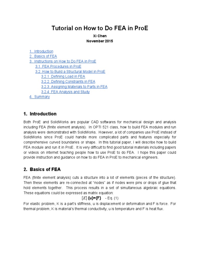Tutorial On How To Do Fea in Proe: 1. Introduction | PDF | Finite ...
