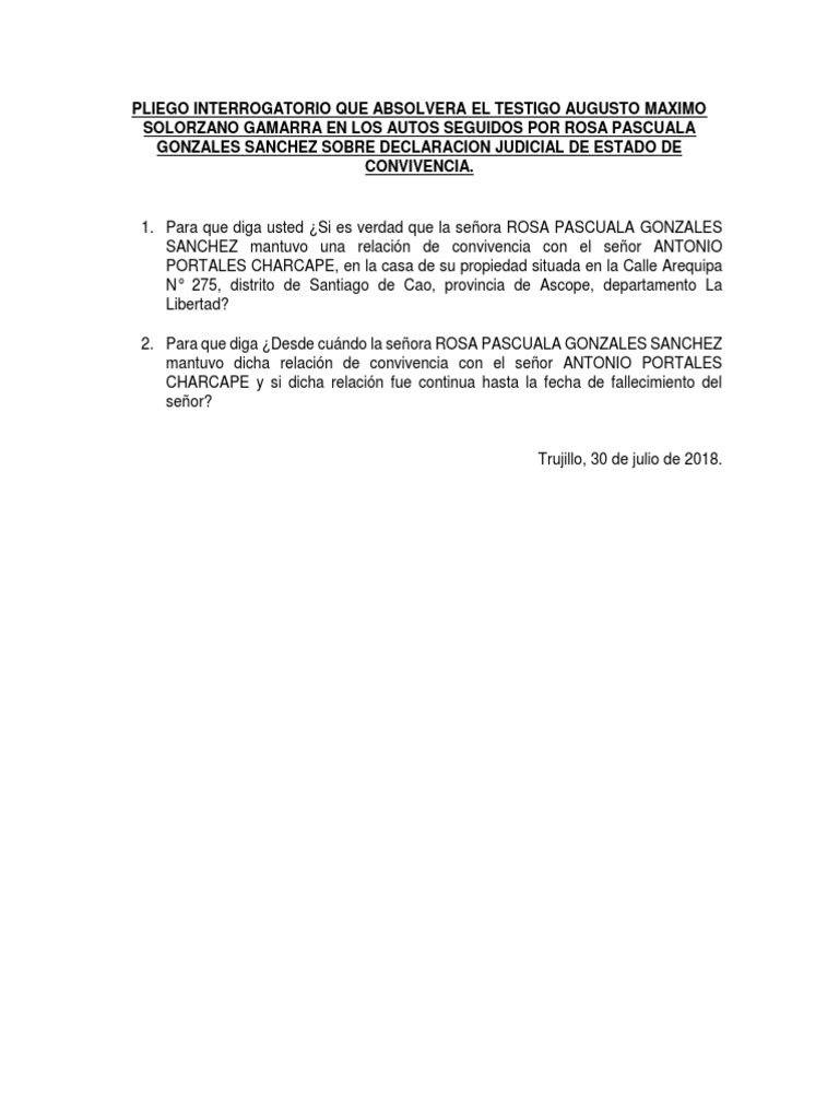 Pliego Interrogatorio Pdf Violencia