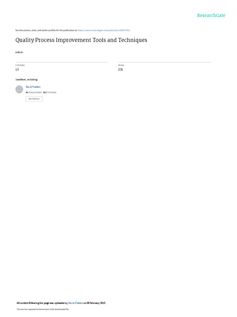 Quality Process Improvement Tools and Techniques | PDF | Scientific ...