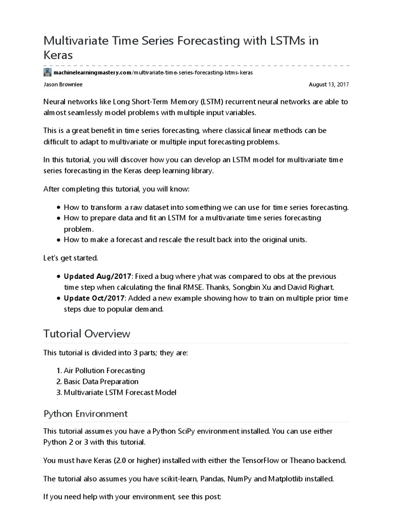 Multivariate Time Series Forecasting With LSTMs in Keras | PDF ...