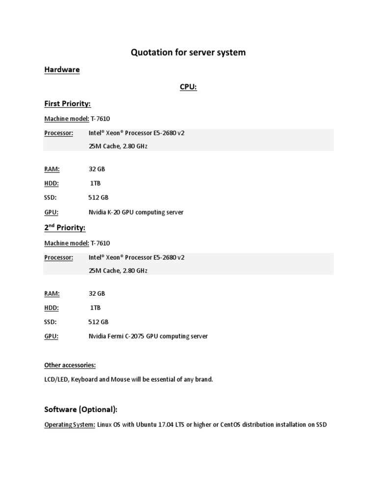 Quotation For Server System | PDF