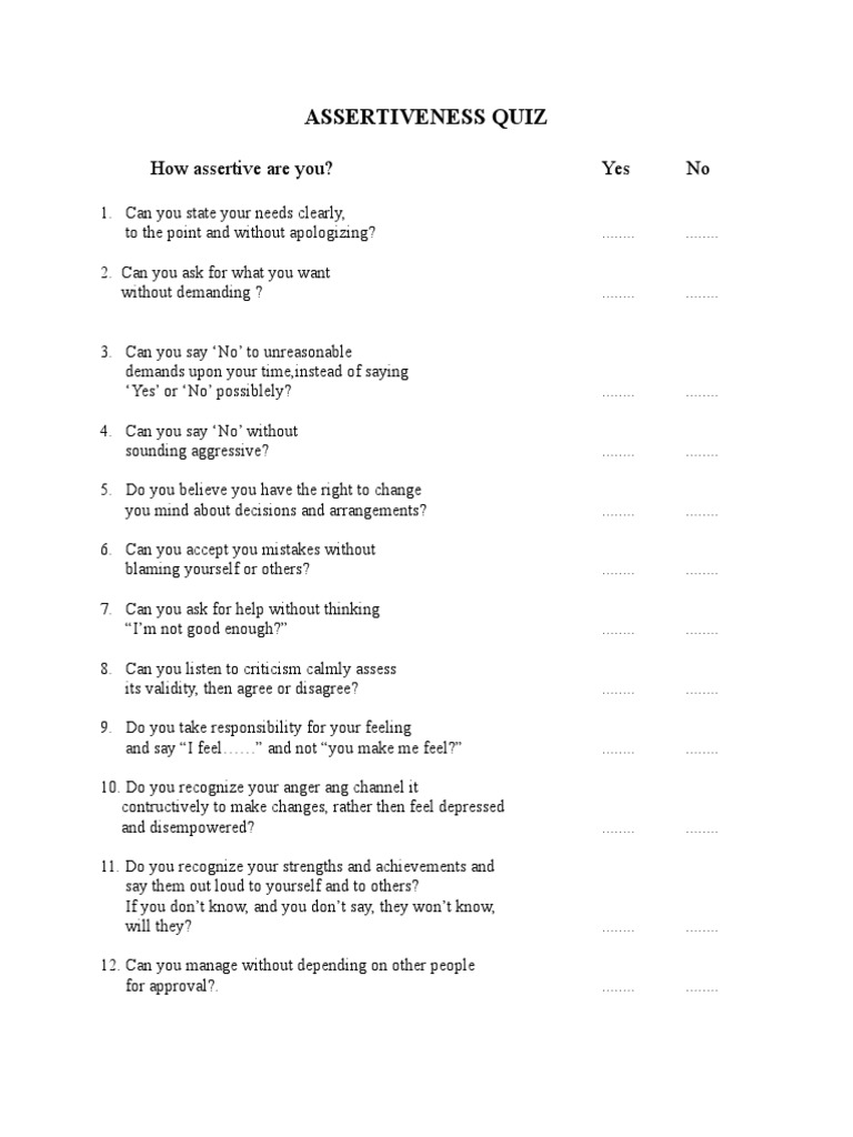 The Assertiveness Quiz | PDF | Self Esteem | Psychological Concepts
