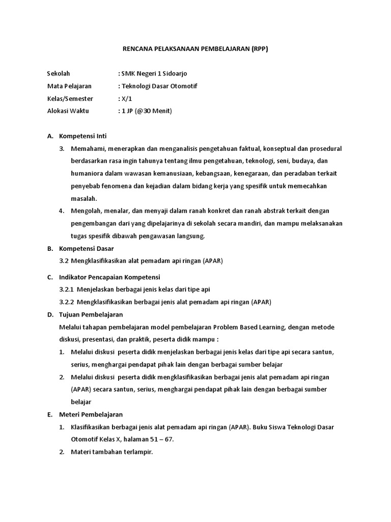 RPP TKR K13 KD 3.2 Alat Pemadam Api Ringan | PDF
