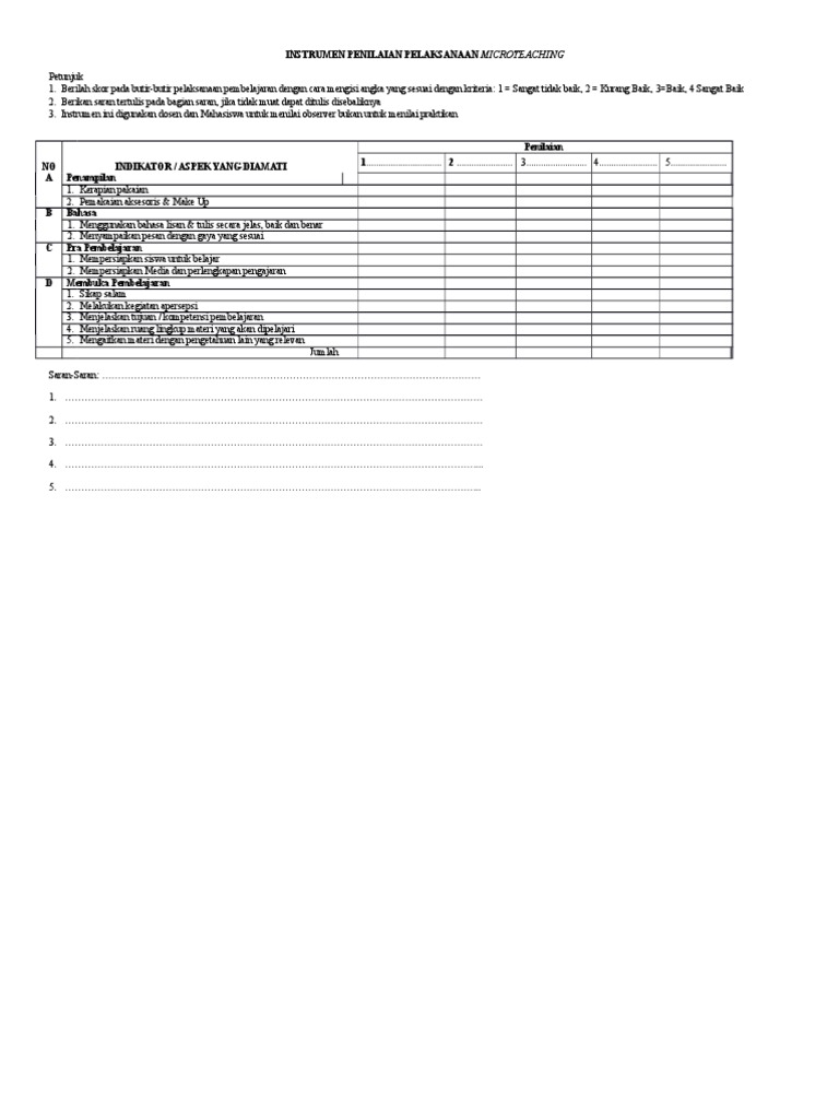 Instrumen Penilaian Pelaksanaan Microteaching | PDF