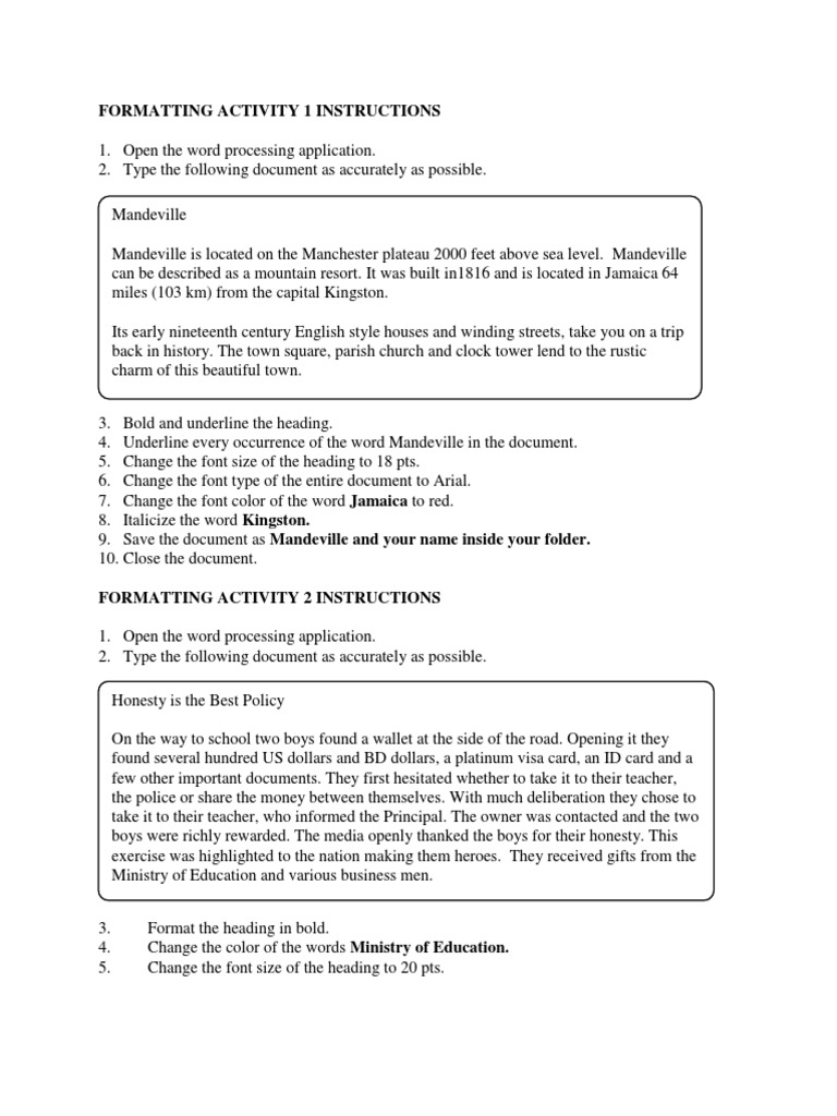 FORMATTING ACTIVITY INSTRUCTIONS | PDF | Carnival