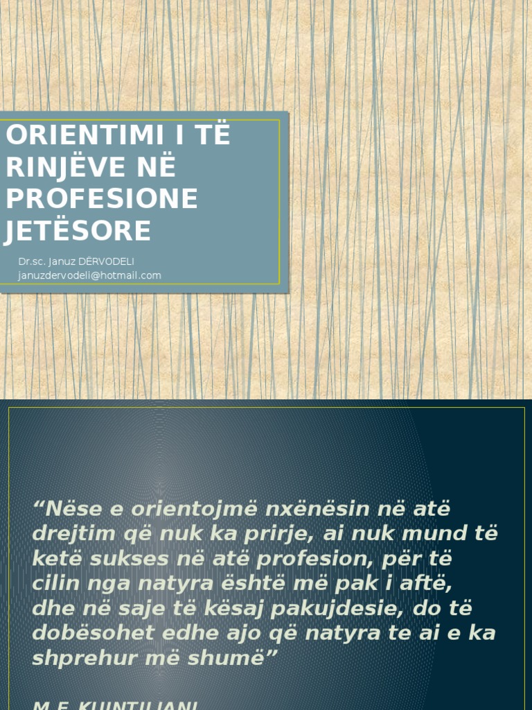 Orientimi I Të Rinjëve Në Profesione Jetësore | PDF