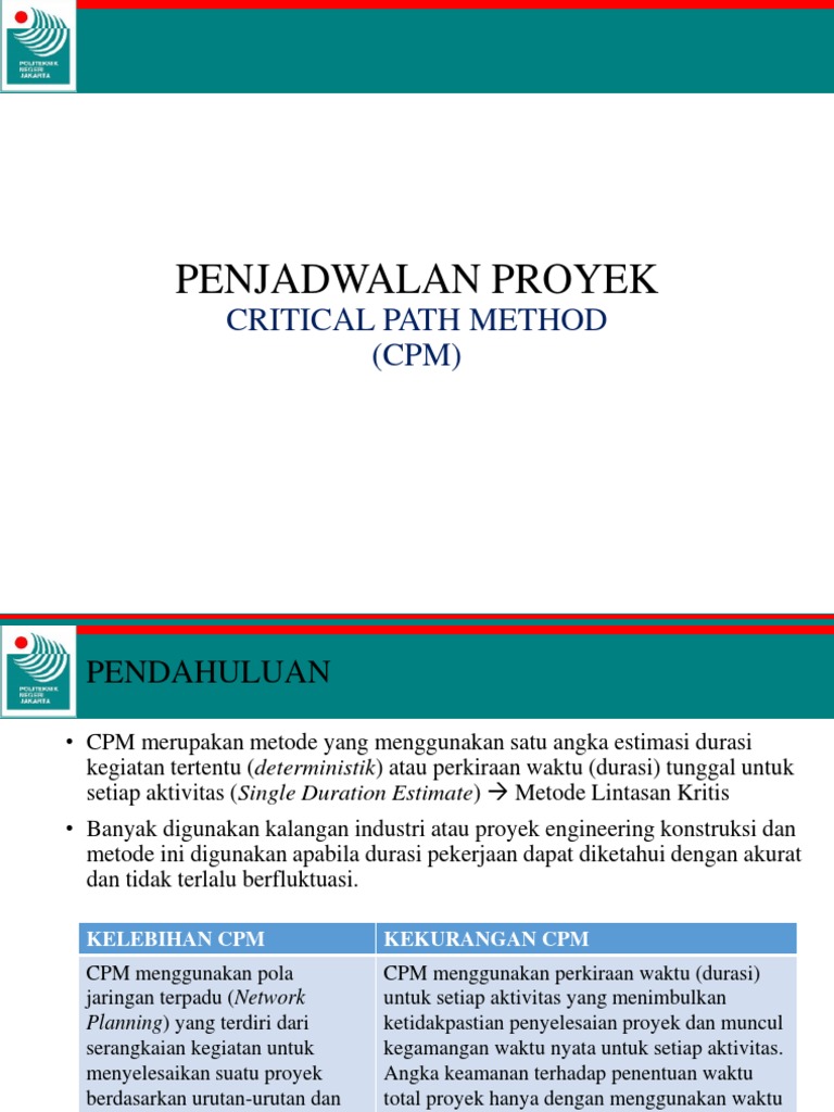 Penjadwalan Proyek-Metode Critical Path Method (CPM) PDF | PDF