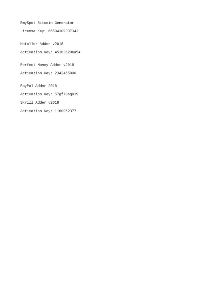 Emyspot Bitcoin Generator License Key: 66584309337343 | PDF