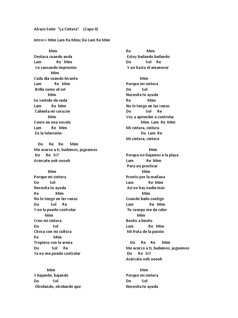 Alvaro Soler - La Cintura | PDF | Ocio